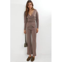 Accessorized Detail Bluse & Hose Zweiteiler Set