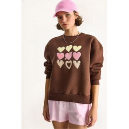 Herz-Patch-Applikation L&auml;ssiges Crew-Neck Sweatshirt
