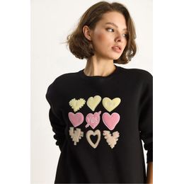 Herz-Patch-Applikation Relaxed Fit Rundhalsausschnitt Sweatshirt