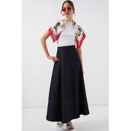 Hoch taillierter Denim A-Linien Maxi-Rock mit Taschen