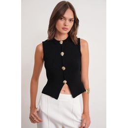Strukturiertes Strick-Crop-Top mit Knopfdetails