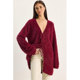 Texturierter V-Ausschnitt Midi-Cardigan mit Bindeg&uuml;rtel