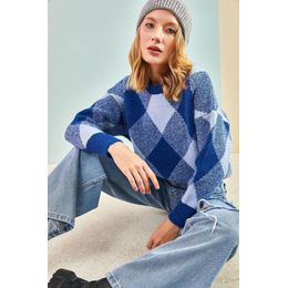 Geometrischer Gerippter Rundhals-Pullover