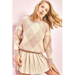 Geometrischer Ripppullover mit Rundhalsausschnitt
