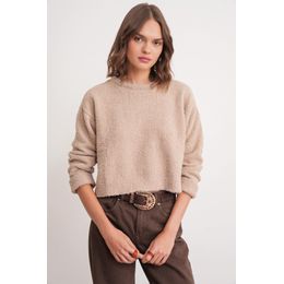 Pl&uuml;sch-texturiertes Crop-Strickpullover
