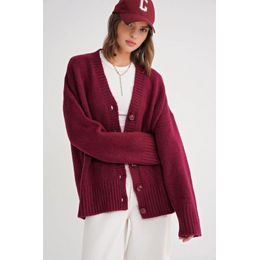 Knopf- V-Ausschnitt Rippstrick-Cardigan