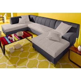 Wohnlandschaft DOMO collection "TURAH 297x195x75 cm, moderne Steppung", braun (dunkelbraun, beige), B:297cm H:75cm T:195cm, Microfaser PRIMABELLE (100% Polyester);Struktur ( 85% Polyester, 15% Acryl);NaturLEDER (Echtes Rindsleder);Kunstleder SOFTLUX/Struktur ( 100% Polyester);Zierkissen: wie Oberstoff, Sofas, Wohnlandschaft, whlw. mit Bettfunktion, U-Form