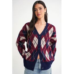 Oversize Argyle V-Ausschnitt Knopfkarteigan