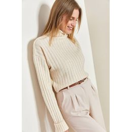Rippstrick-Turtleneck-Crop-Pullover