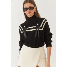 Rollkragen Baklava Strickpullover mit Ripsband-Detail
