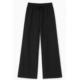 H&uuml;fthohe gerade Baumwollhose mit Bindeg&uuml;rtel