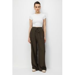 Mittlere Taille gerade Baumwollhose mit Bindeverschluss