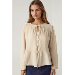 Kreuzkragen Langarm Woven Musselin Bluse