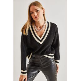 Strukturierter Ripp-V-Ausschnitt-Pullover