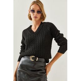 Strukturierter V-Ausschnitt Enganliegender Strickpullover
