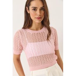 Spitze Texturiertes Crop Top mit Rundhalsausschnitt