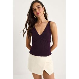 Tailliertes V-Ausschnitt Rippstrick Crop Top