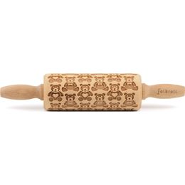 Teigroller Folkroll "3D-Motiv-Teigrolle", braun, L:23cm, Massivholz, Teigroller, Teddyb&auml;ren