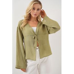 V-Ausschnitt Bluse mit Schleife