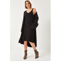 Texturiertes Strickwaren V-Ausschnitt Cardigan-Kleid Zwei-Teile-Set