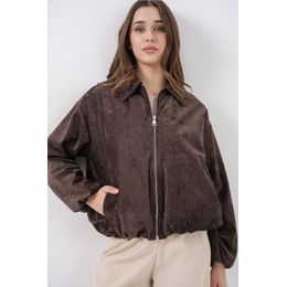 &Uuml;bergro&szlig;e Samt Zip-Jacke mit Taschen