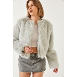 Boxy Cropped Kunstpelzmantel