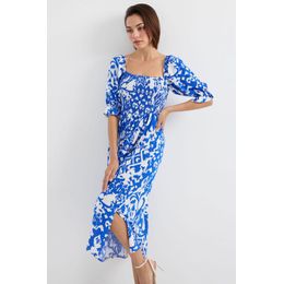 Blumen-Midi-Kleid mit quadratischem Kragen und Schlitz