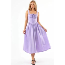 Midi-Kleid mit quadratischem Kragen und Knopfdetails