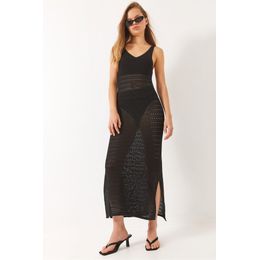 V-Ausschnitt Midi Schlitzkleid