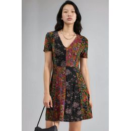 Blumiges V-Ausschnitt A-Linien Mini-Kleid