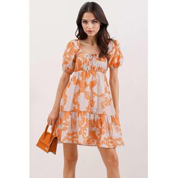 Mini-Kleid mit quadratischem Ausschnitt in A-Linie und Schleife