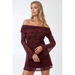 Schulterfreies Bodycon-Minikleid mit Blumenmuster