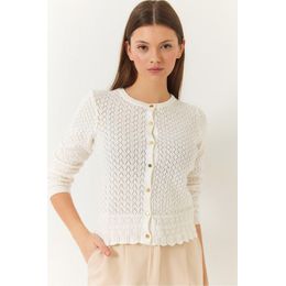 Texturierter Baumwoll-Rippstrick-Cardigan mit Knopfverschluss