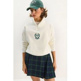 Bestickter Rei&szlig;verschluss-Kragen-Sweatshirt