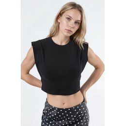 &Auml;rmelloses Crop-Top aus Baumwollmischung mit Rundhalsausschnitt
