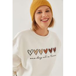 Herz-Muster Crew-Neck Sweatshirt