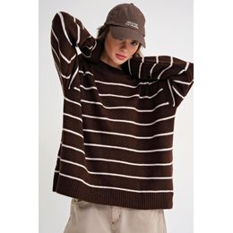 Gestreifter Rundhals-Lockerer Strickpullover