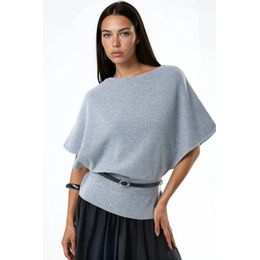 Gestrickter Pullover mit Rippstruktur und G&uuml;rtel am Rundhals