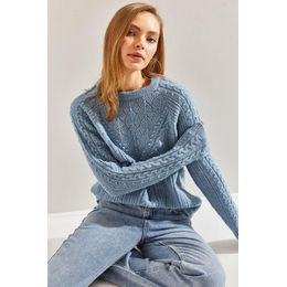 Musterierter dicker Rundhals-Pullover