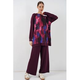 Oversize-Abstract-Druck Rundhals-Tunika & Hosen-Set