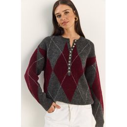 Strick-Pullover mit Rundhalsausschnitt und Knopfverschluss