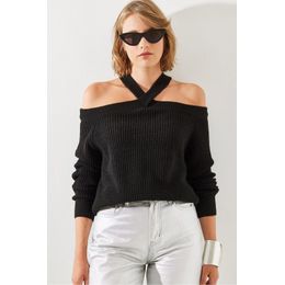 Strukturierter Rundhals-Pullover mit langen &Auml;rmeln und Cut-Out-Details
