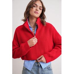 Texturierter Langarm-Pullover mit Rei&szlig;verschlusskragen