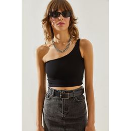 Asymmetrisches Kragen Enges Crop Top