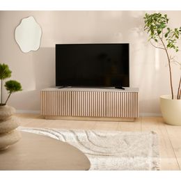 TV-Schrank HOMSY BY ANA JOHNSON "Solva", naturfarben, B:138cm H:42cm T:40cm, FSC-zertifizierter Holzwerkstoff, Furnier, MDF, Schr&auml;nke, Holzoptik aus Esche, geriffelte Front, Keramikplatte, Breite 138 cm