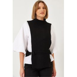 Strukturierter Ripp-Turtleneck-Top mit Schleife