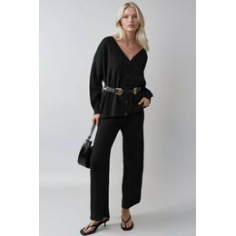 V-Ausschnitt Cardigan und Weite Hosen Strickset