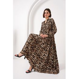 Gedrucktes V-Ausschnitt Maxikleid mit Knopfverschluss