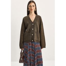 Dicke Rippstrick-V-Ausschnitt-Strickjacke mit Knopfverschluss