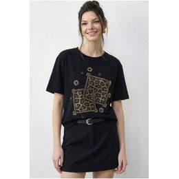 Crew Neck Geometrisches Paillettendruck T-Shirt